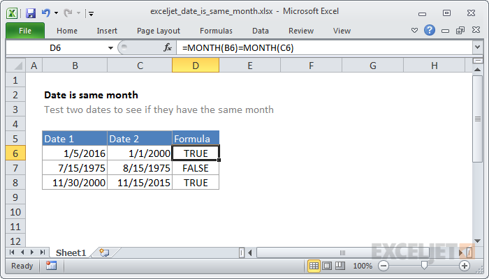 Date Is Same Month Excel Formula Exceljet